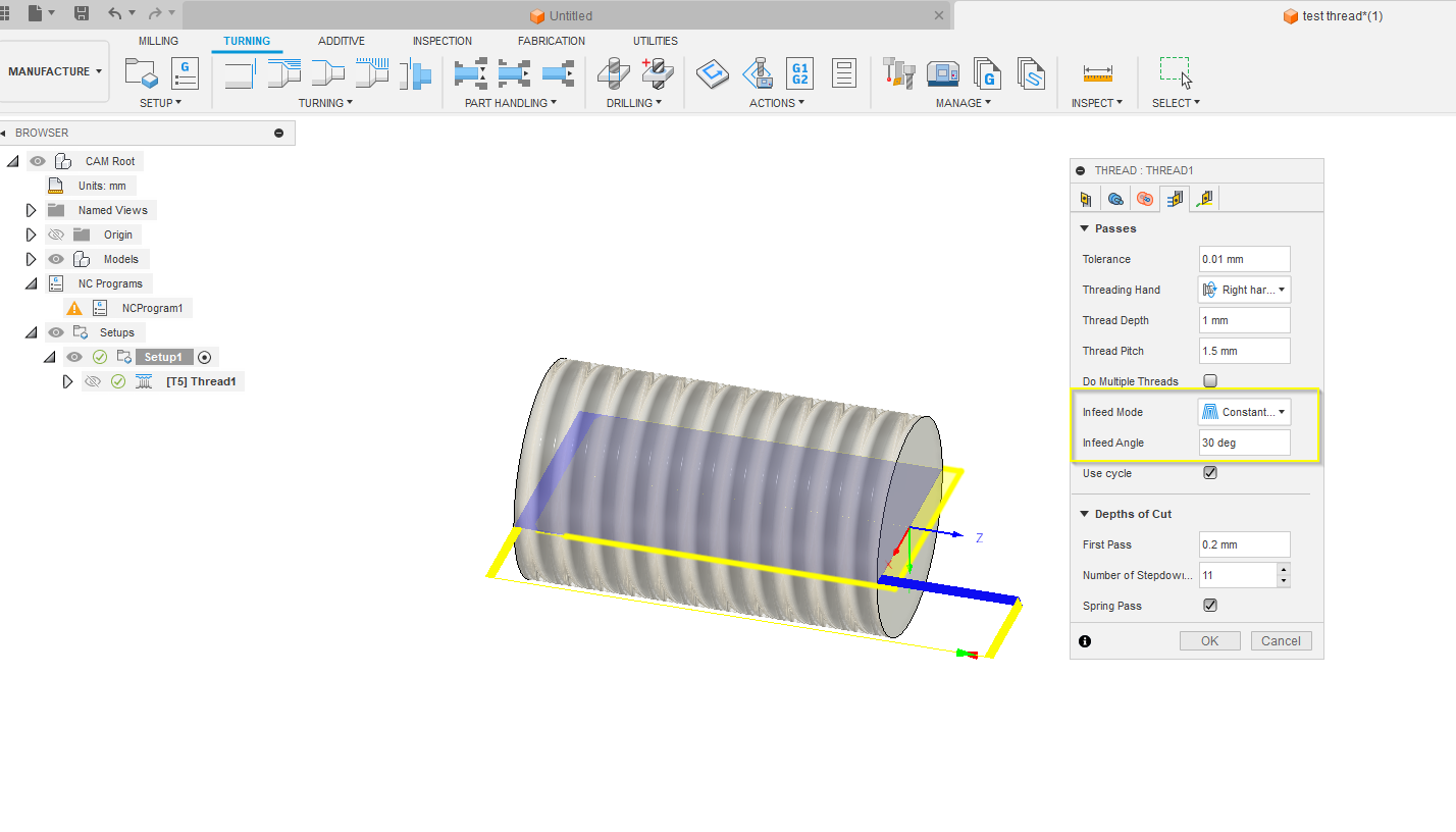 Cómo obtener el ciclo G76 para el roscado en Fusion