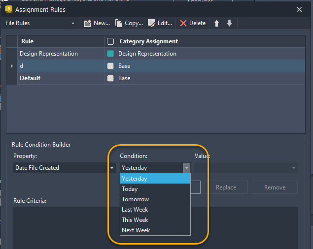 Category assignment rule condition for date property does not allow to ...