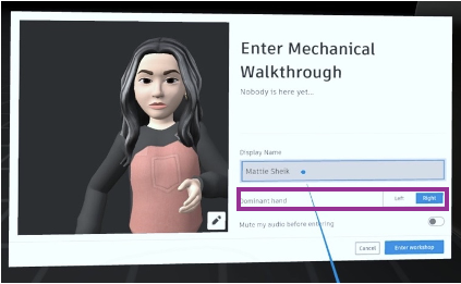 Modifier la main dominante dans Autodesk Workshop XR