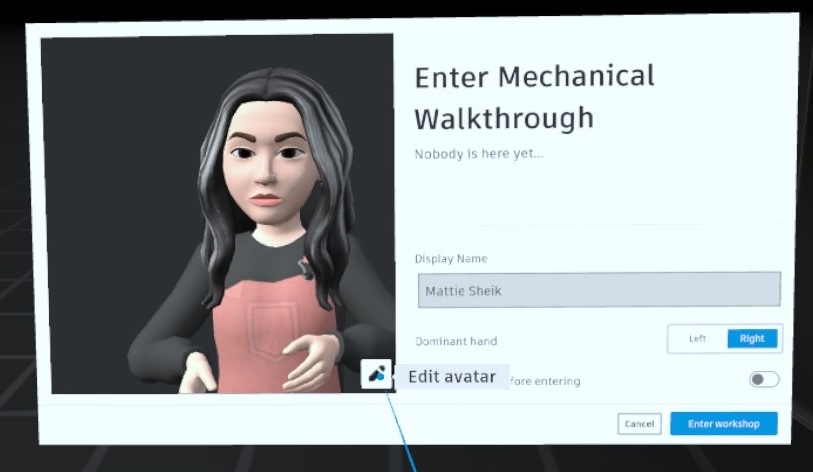 Editando seu Meta Avatar no Autodesk Workshop XR