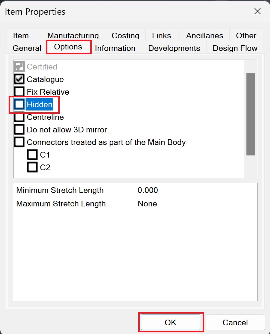在 Fabrication CADmep 的二维线框中某些项目不可见