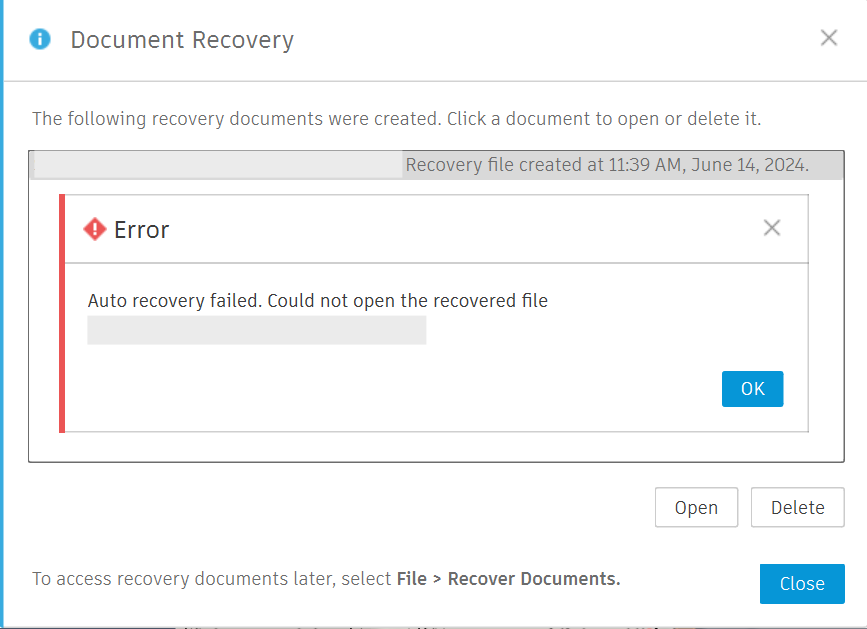 "The path... is not a valid zip package" when opening a recovery file in Fusion