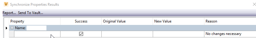 "No changes necessary" when synchronizing a mapped property between Vault and SOLIDWORKS