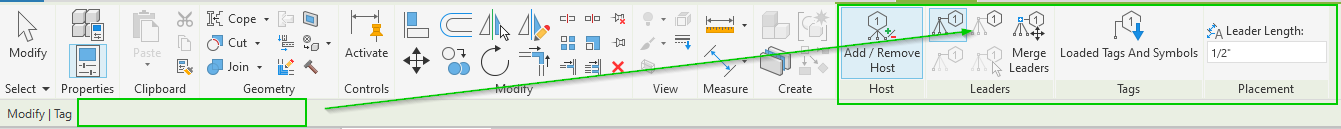 Options bar is missing for tags in Revit 2025