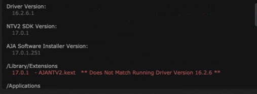 "Device AJA not found. Continuing with no device." appears in Flame after updating the AJA driver