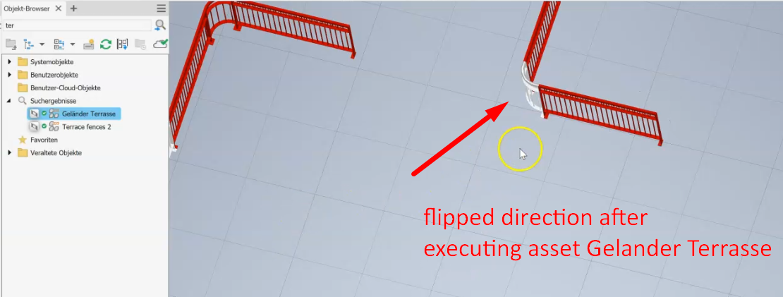Asset library named Geländer Terrasse flip direction if inserted with 2D sketch selection in ...