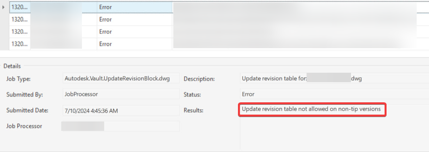 "[Job name] not allowed on non-tip versions" on certain jobs in the Vault Job queue