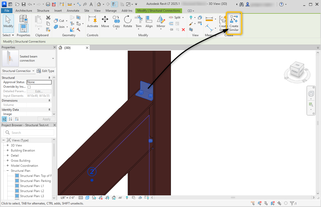As Conexões de aço podem ser exibidas e modificadas no Revit LT?