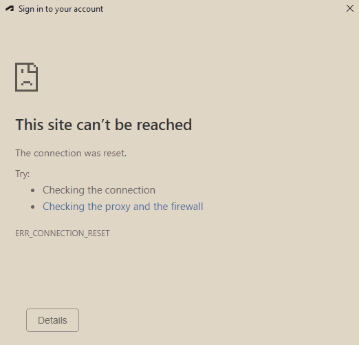 "This site can't be reached..." when logging in to the Manage Vault Gateway settings