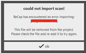 "Could not import scan" when trying to import FLS files in ReCap Pro