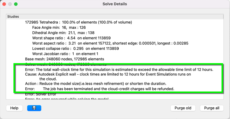 This simulation is estimated to exceed the allowable time limit of 12 hours" in Fusion