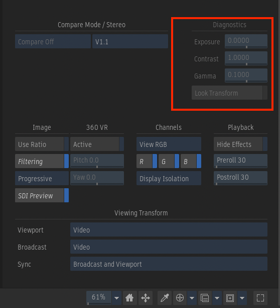 Exposure, Contrast and Gamma are disabled in Viewing Settings in Flame