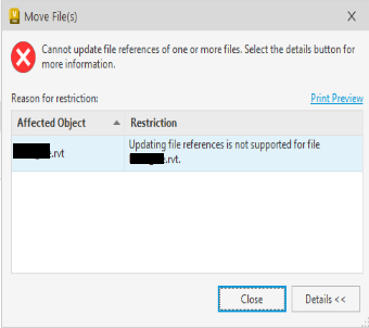 "Updating file references is not supported for file..." when trying to move a AutoCAD drawing ...