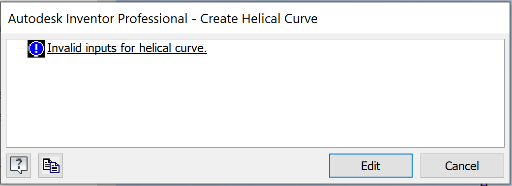 "Invalid inputs for helical curve" warning appears when trying to create Helical Curve in 3D ...