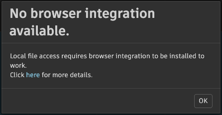 "No browser integration available" when trying to connect Local Directory in Flow Production ...
