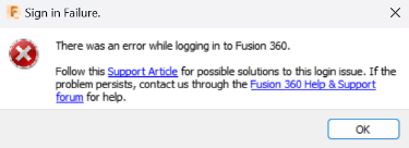 "There was an error while logging in to Fusion" when logging in to Fusion