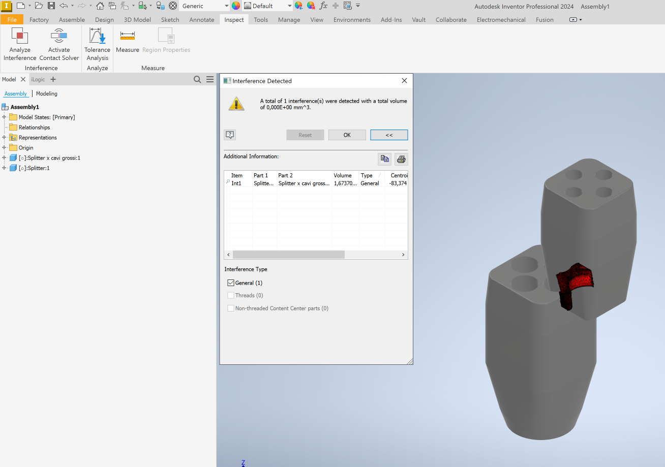 Inventor에서 가져온 둘 이상의 STL 파일 간 간섭을 분석할 수 있습니다