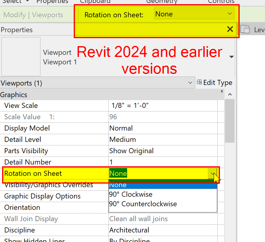 Rotation on sheet option is missing in Revit 2025
