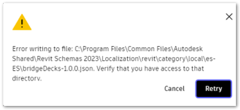 "Error writing to file: [...]\bridgeDecks-1.0.0.json" when installing Revit 2023