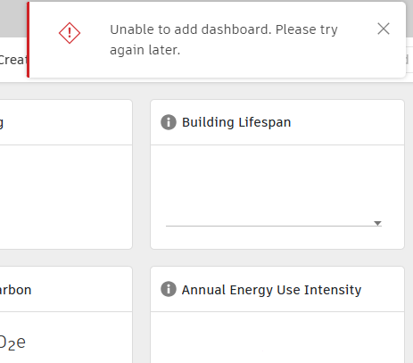 “Unable to add dashboard. Please try again later” message appears while adding dashboard in ...