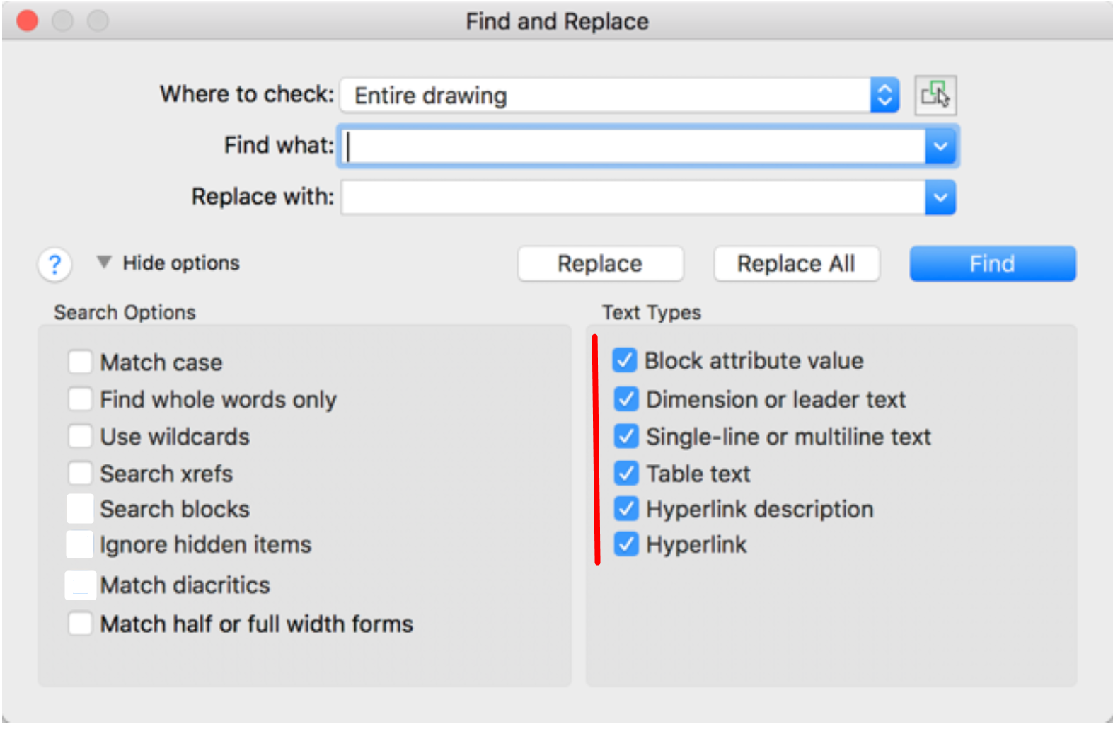 Find and replace shows no results when searching for existing words in a drawing in AutoCAD LT ...