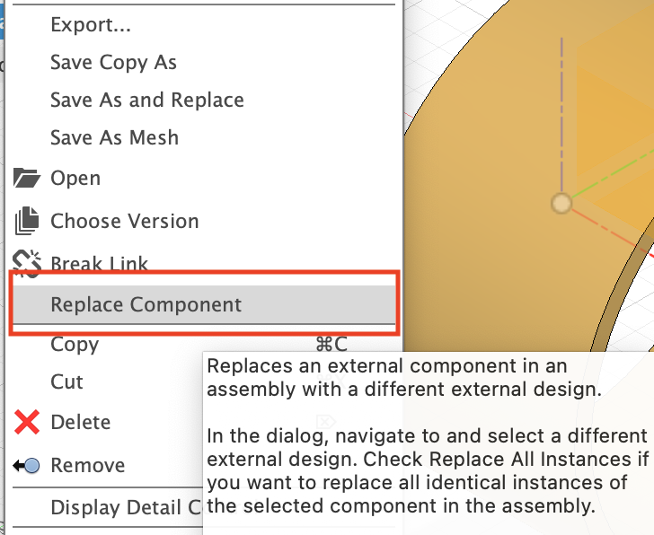 在 Fusion 中替换链接的零部件