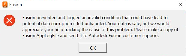 "Fusion prevented and logged an invalid condition" in Fusion electronics