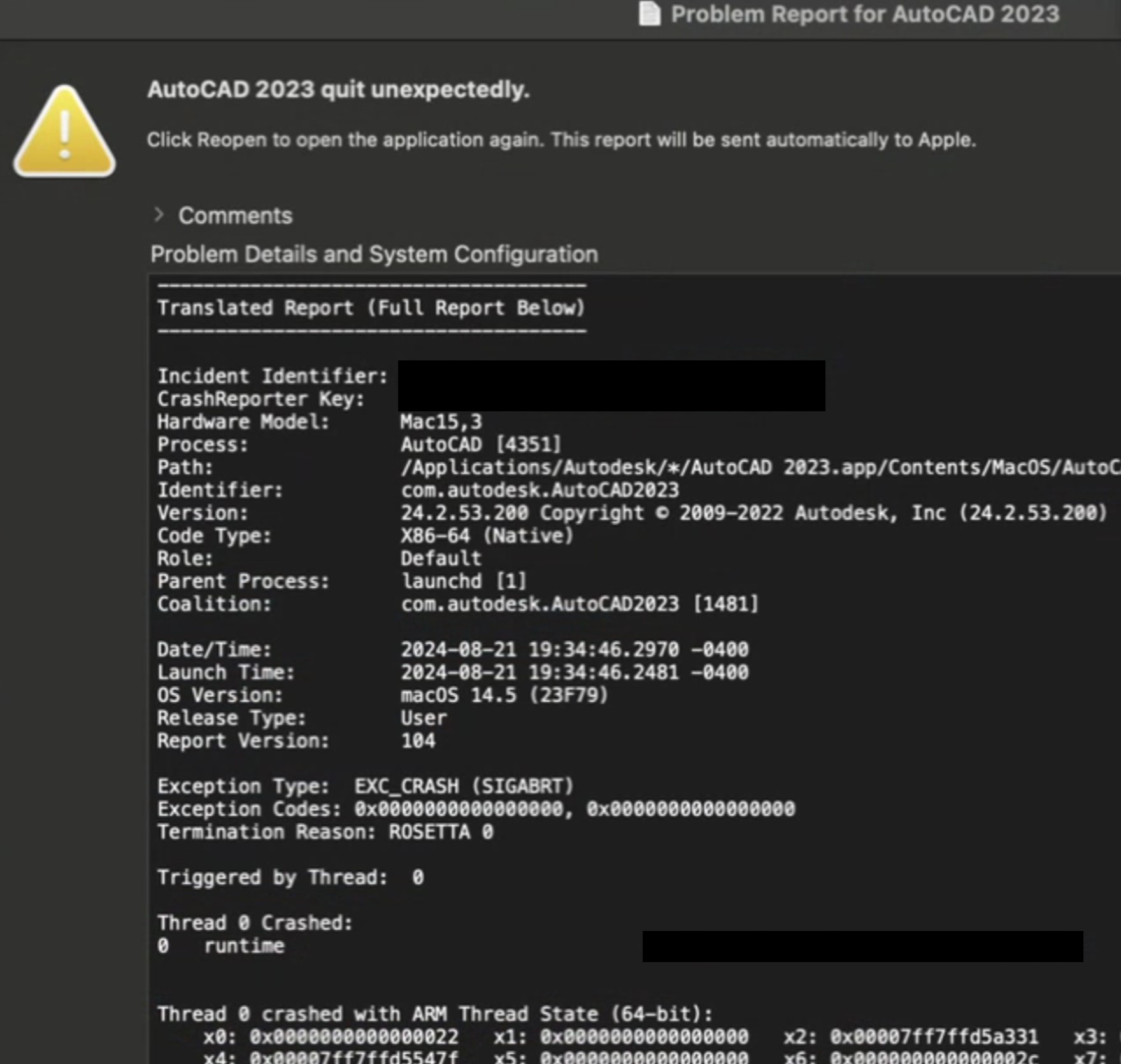 Error message of "Autodesk product quit unexpectedly" on MacOS when launching installer