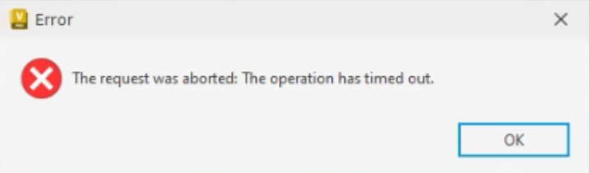 "The request was aborted: The operation has timed out" when creating a ...