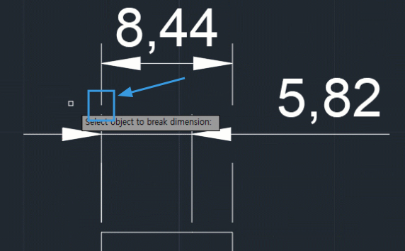 Left dimension line breaks when breaking dimensions with close narrow gaps in AutoCAD