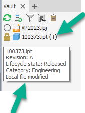How to identify locally modified files when opening from Vault in Inventor
