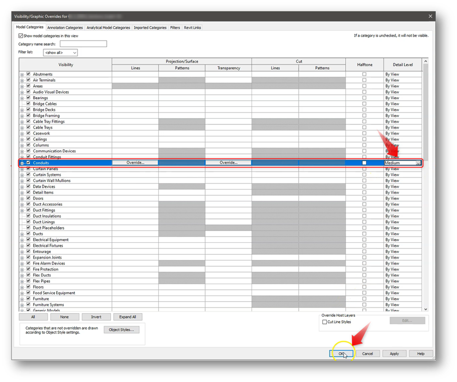 Edges of conduits pipes and fittings are not displayed in section and ...