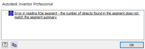 在 Inventor Professional 中打开 IPT 文件时显示“PmBRepSegment”或“无法打开文件”错误消息