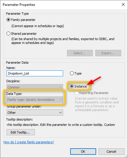 How to create a title block with selectable label options as drop-down lists in Revit?