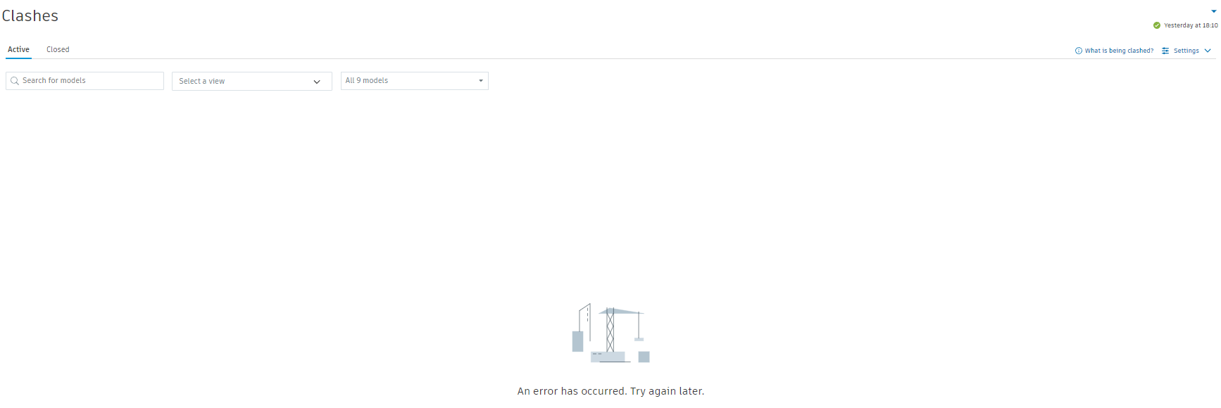 "An error has occurred. Try again later" when loading clashes with ...