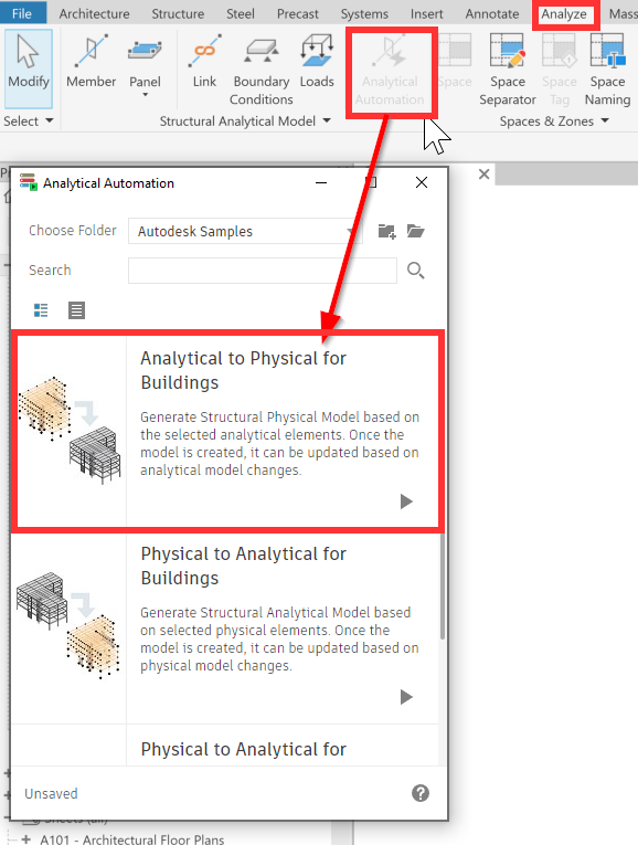 Only the analytical model is visible when importing a model from Robot into Revit