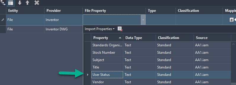 How to map the 'Status' iProperty of an in Inventor file with a Vault property