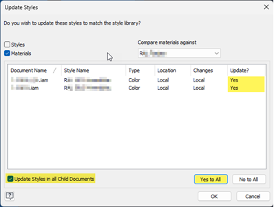 Same appearance looks different in assembly structure in Inventor