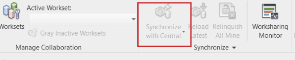 Cannot synchronize in Revit and "Synchronize with Central" option is greyed out