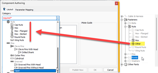 Other subcategory not available when authoring part for Content Center use in Inventor