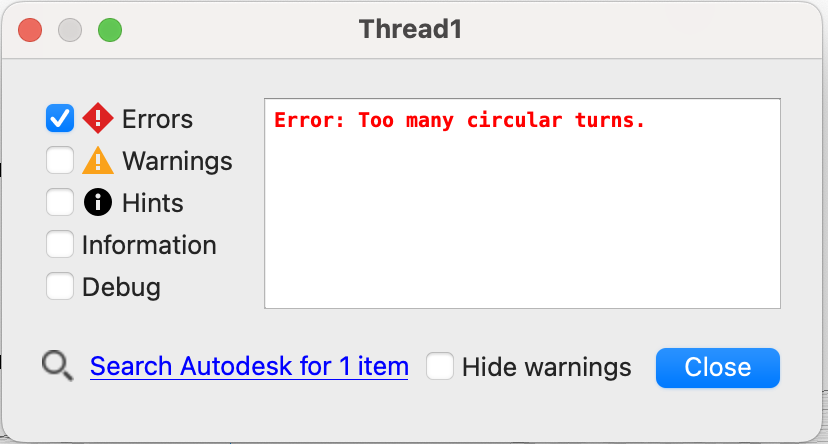 "Too many circular turns" in Thread toolpath of Fusion