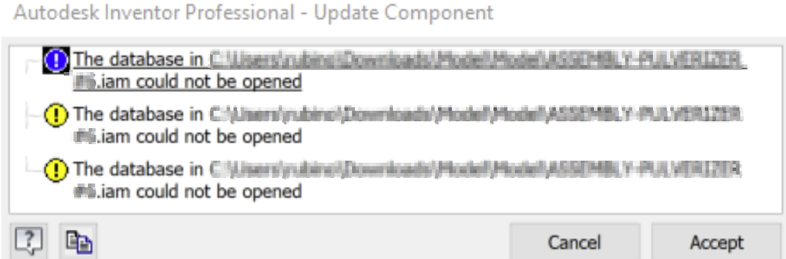 "Component ....iam is read-only or in use" warning appears while opening and updating the ...