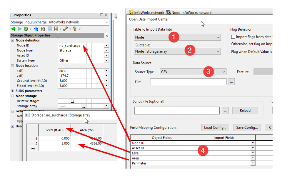 How to import node storage array in InfoWorks ICM