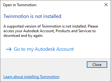 "Twinmotion not installed" appears when exporting a Datasmith file from ...