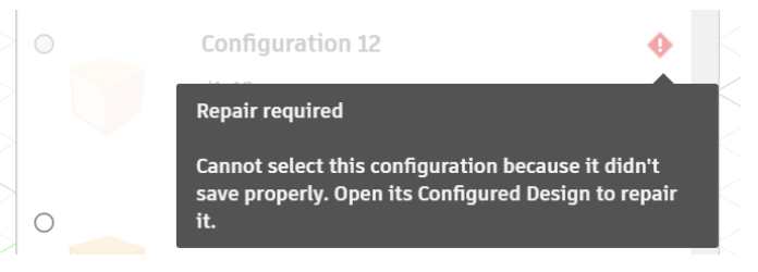 "Design repair required" while saving/opening a Fusion Configuration