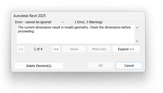 "The current dimensions result in invalid geometry" or fatal error when editing fabrication duct ...