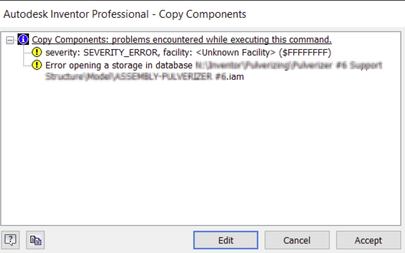 "Component ....iam is read-only or in use" warning appears while opening and updating the ...