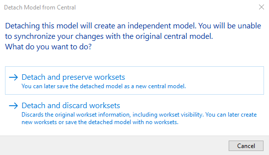 How to detach central file from cloud and save as standard Revit file