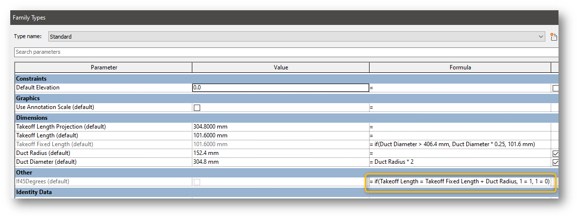 How to create a fixed for only 45 degree tap fitting family in Revit