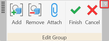 In "Edit Group" or "Edit Assembly" mode, Finish and Cancel buttons are ...